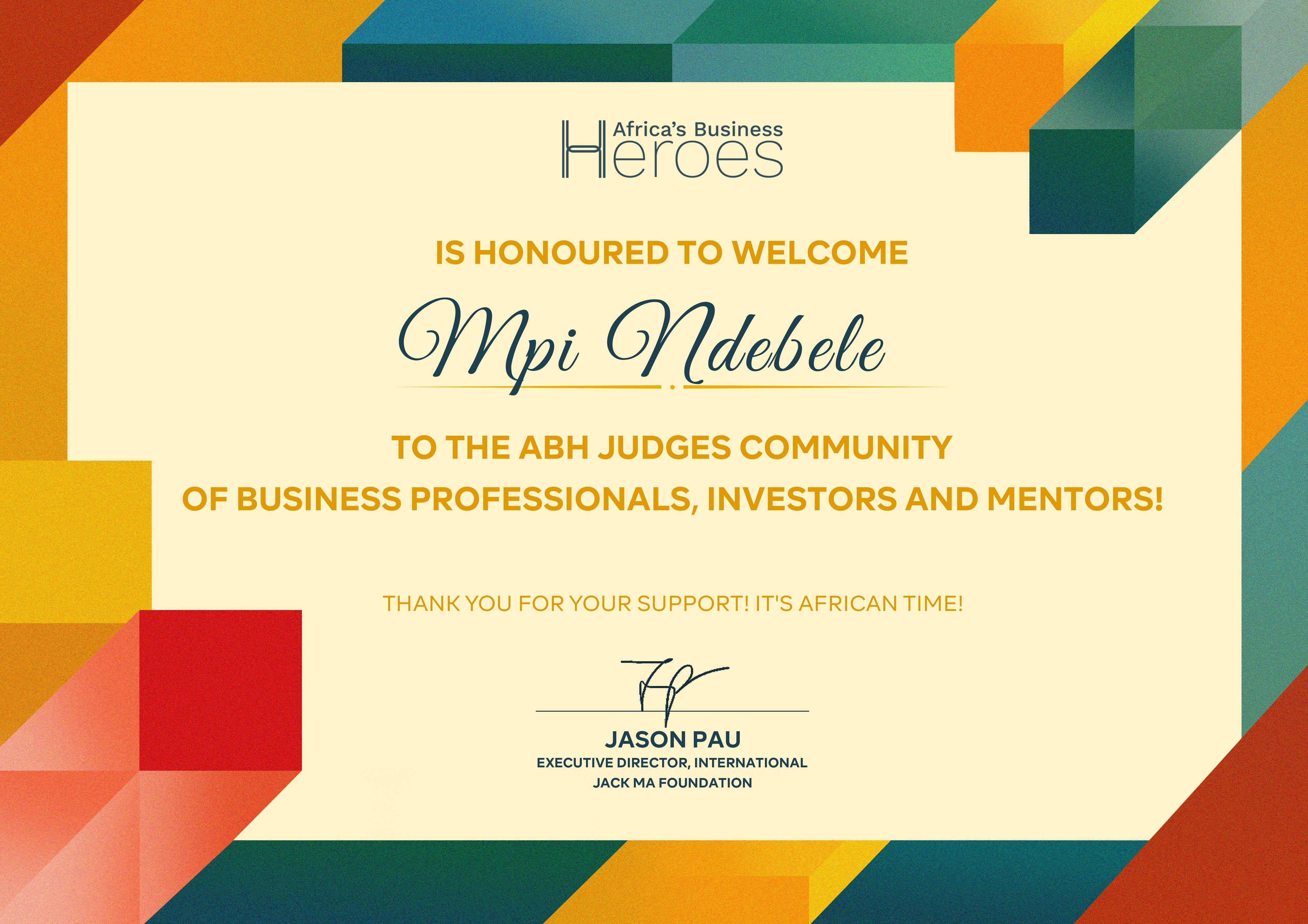 Mpi Ndebele Africa Business Heroes Certificate 2023 - Innovation for Africa